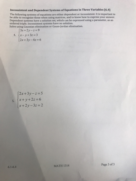 Solved Inconsistent and Dependent Systems of Equations in | Chegg.com