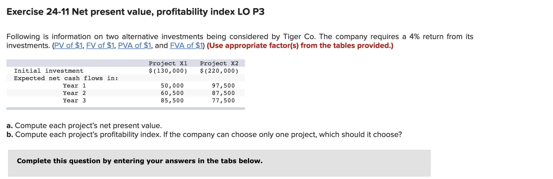 Solved Exercise 24-11 Net present value, profitability index | Chegg.com