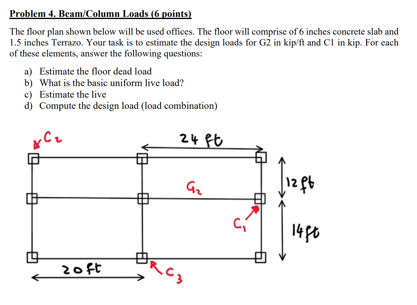 Solved Problem 4. ﻿Beam/Column Loads (6 ﻿points)The floor | Chegg.com