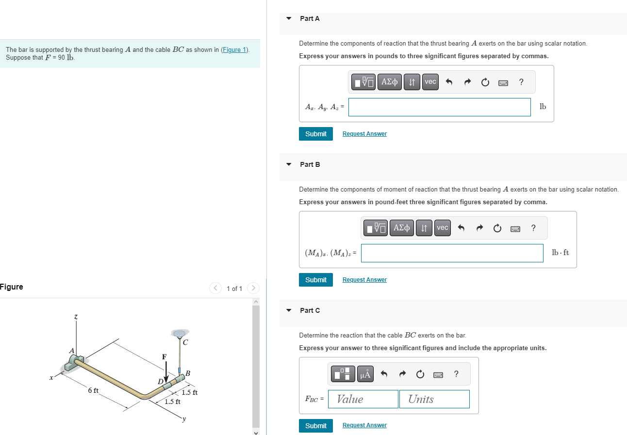 Solved Determine the components of reaction that the thrust | Chegg.com
