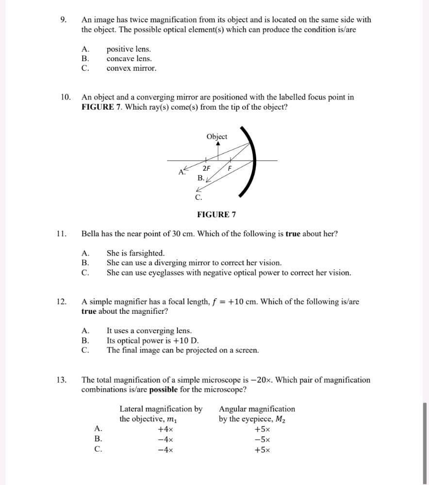 Solved 9. An image has twice magnification from its object | Chegg.com