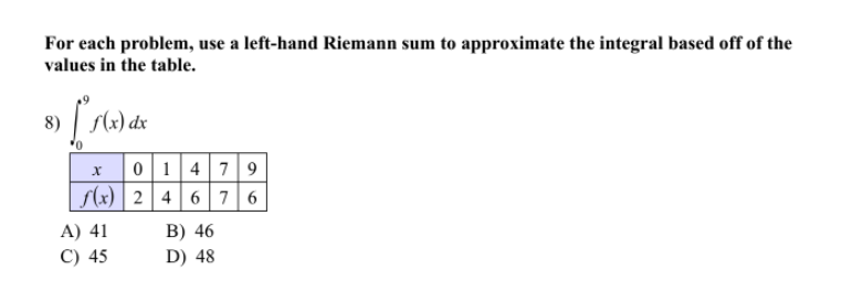 Solved For each problem, use a left-hand Riemann sum to | Chegg.com