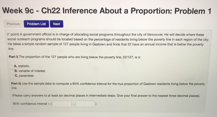 Solved Week 9c -Ch22 Inference About a Proportion: Problem 1 | Chegg.com