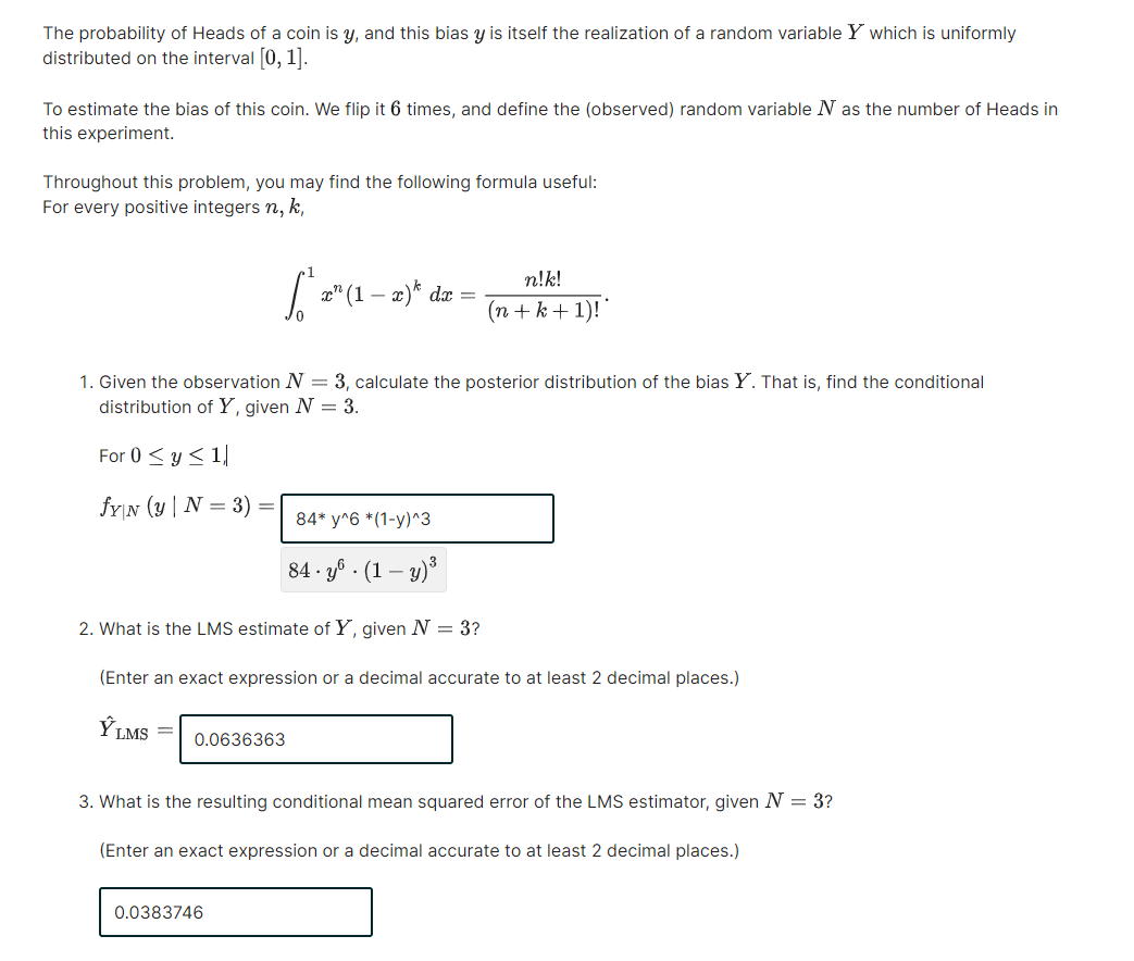 Solved The probability of Heads of a coin is y, and this | Chegg.com