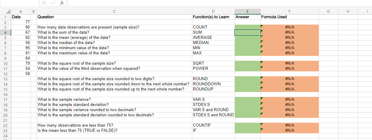 Solved Open spreadsheet with the function(s) to generate the | Chegg.com