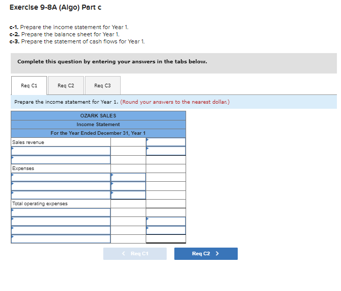 Solved c-1. Prepare the income statement for Year 1. c-2. | Chegg.com