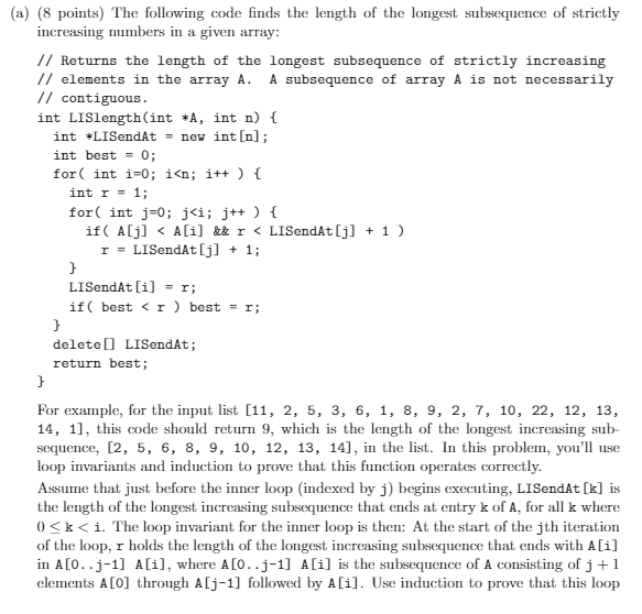 Solved (a) (8 points) The following code finds the length of | Chegg.com