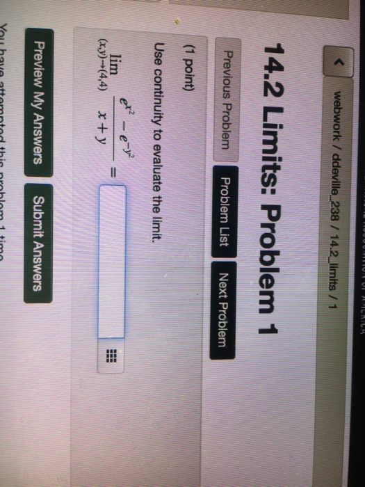 Solved webwork / ddeville 238 /14.2 limits /1 14.2 Limits: | Chegg.com