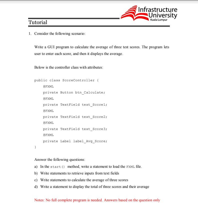 Solved 1. Consider the following scenario: Write a GUI | Chegg.com