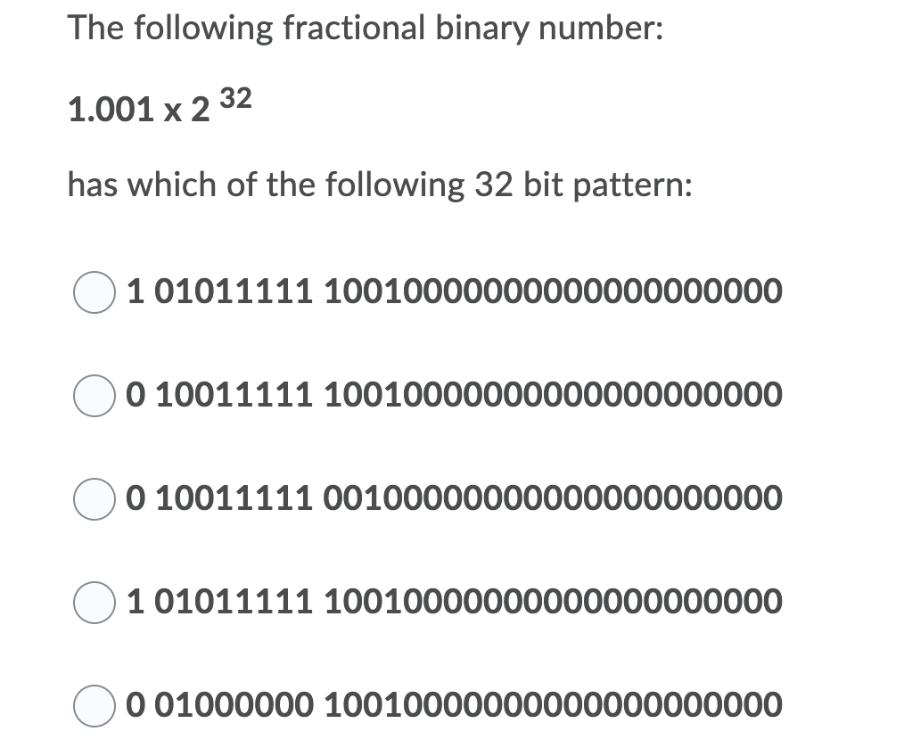 Solved The following fractional binary number: 1.001 x 2 32 | Chegg.com