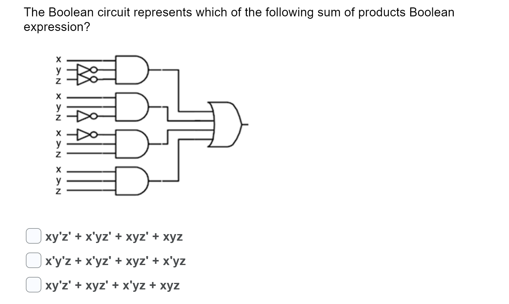 Solved The Boolean circuit represents which of the following | Chegg.com