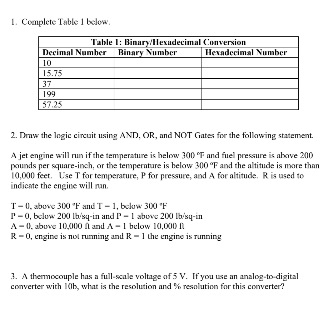 Solved 1. Complete Table 1 below. Table 1: | Chegg.com