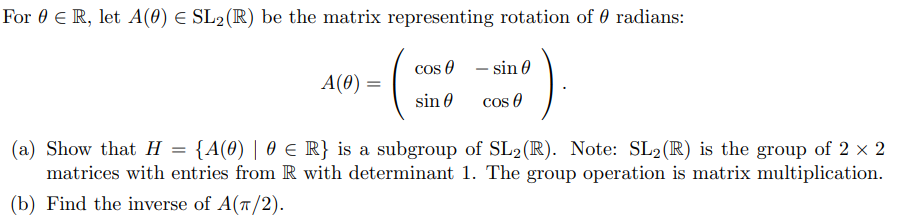 Solved For \\( \\theta \\in \\mathbb{R} \\), let \\( | Chegg.com