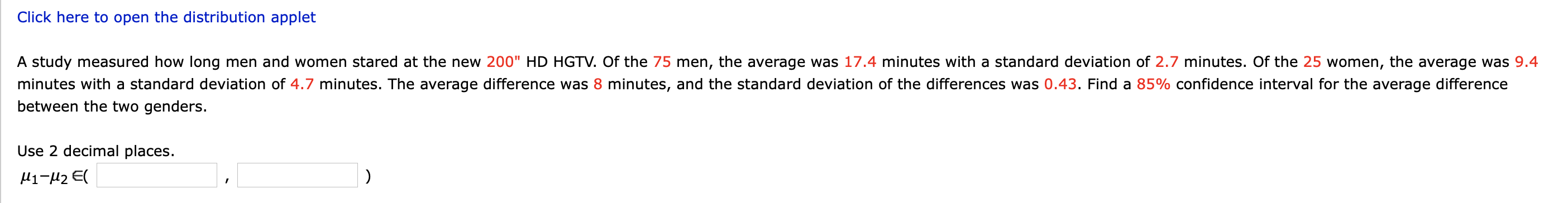 Solved Click here to open the distribution applet A study | Chegg.com