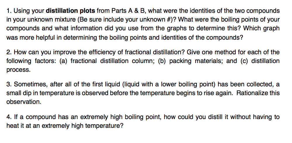 Solved 1. Using your distillation plots from Parts A & B, | Chegg.com