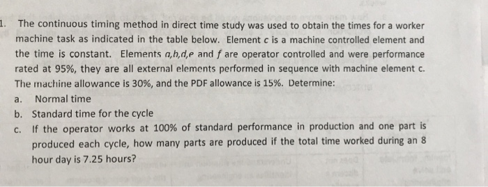Solved . The continuous timing method in direct time study | Chegg.com