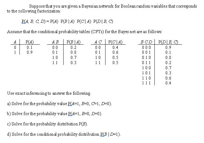 Suppose that you are given a Bayesian network for | Chegg.com