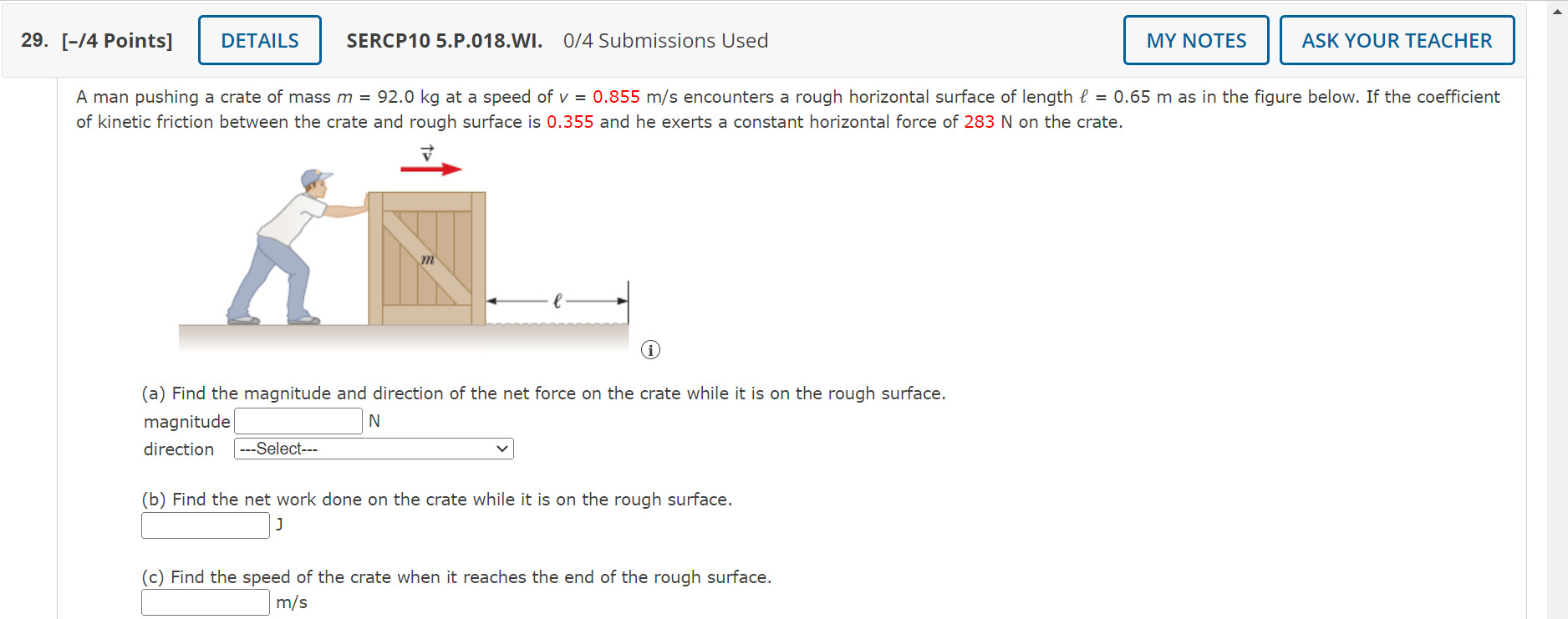 man pushing a crate of mass m=92.0 kg at a speed of | Chegg.com