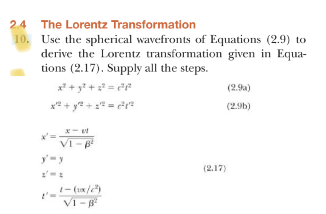 Solved 4 The Lorentz Transformation Use the spherical | Chegg.com