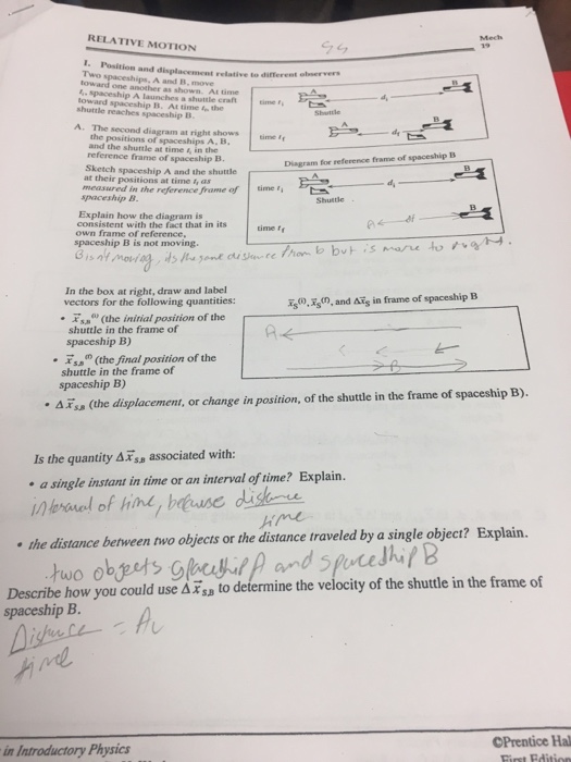 RELATIVE MOTION Position and displacement relative to | Chegg.com