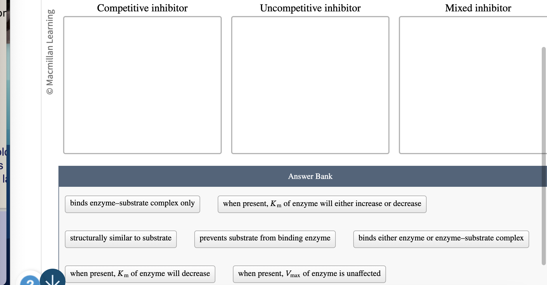 Solved Answer Bankbinds enzyme-substrate complex onlywhen | Chegg.com