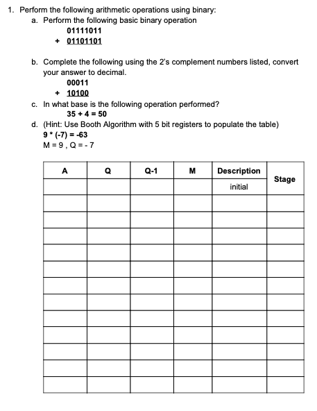 Solved 1. Perform the following arithmetic operations using | Chegg.com