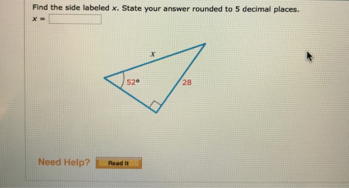 Solved Find the side labeled x. State your answer rounded to | Chegg.com