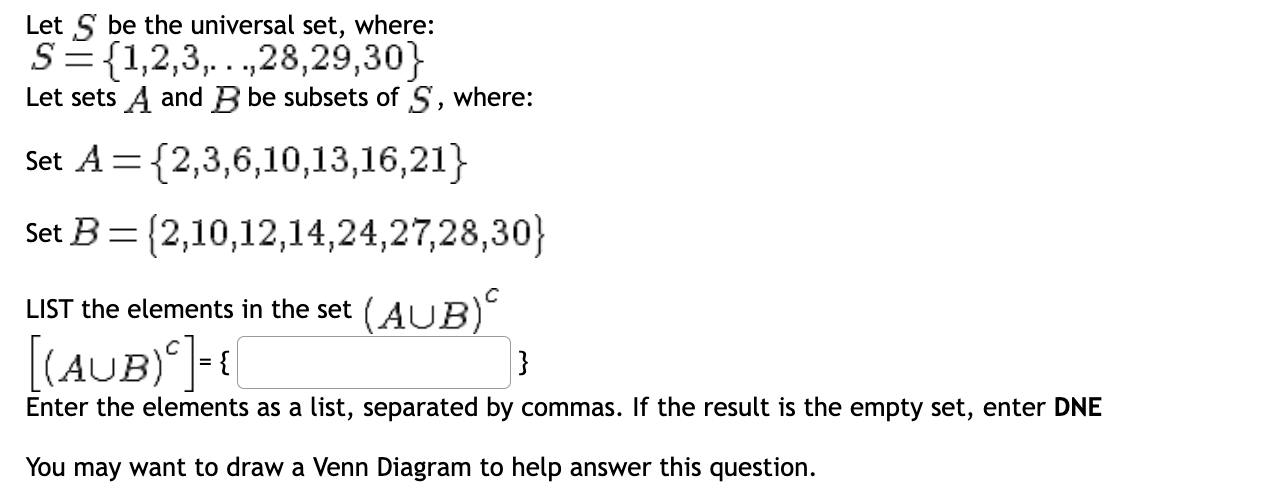 Solved Let S be the universal set, where: | Chegg.com