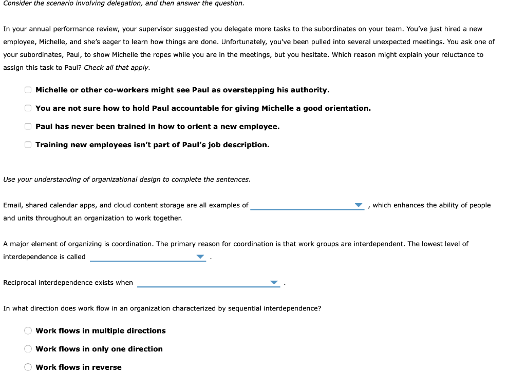 Consider the scenario involving delegation, and then | Chegg.com