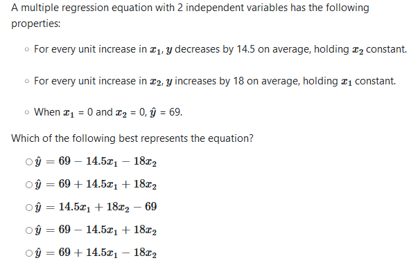 Solved A multiple regression equation with 2 independent | Chegg.com