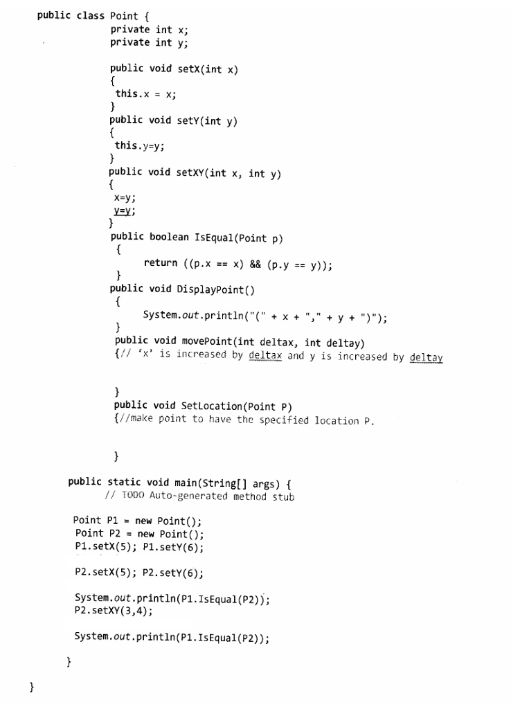 Solved public class Point f private int x; private int y; | Chegg.com