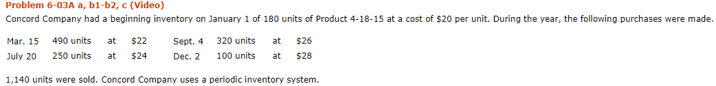 Solved Problem 6-03A a, b1-b2, с (Video) Concord Company had | Chegg.com