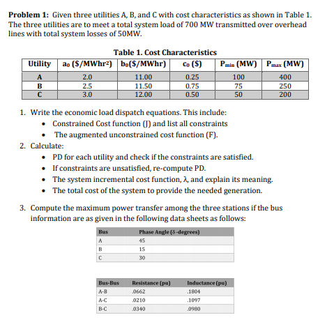 Solved Problem 1: Given three utilities A, B, and C with | Chegg.com