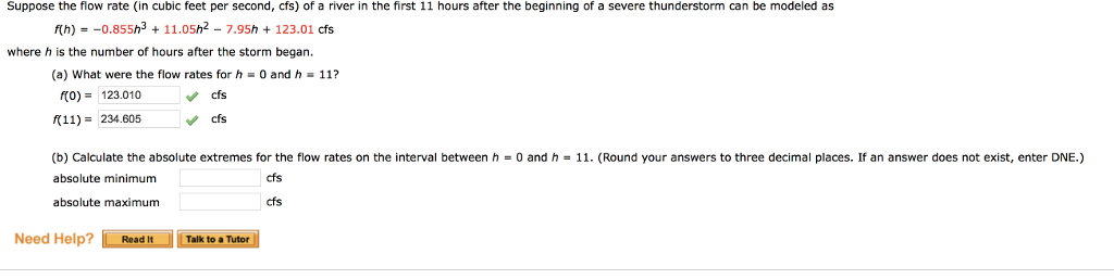 Solved Suppose the flow rate (in cubic feet per second, cfs) | Chegg.com