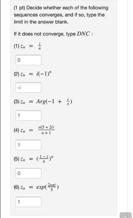 Solved (1 pt) Decide whether each of the following sequences | Chegg.com
