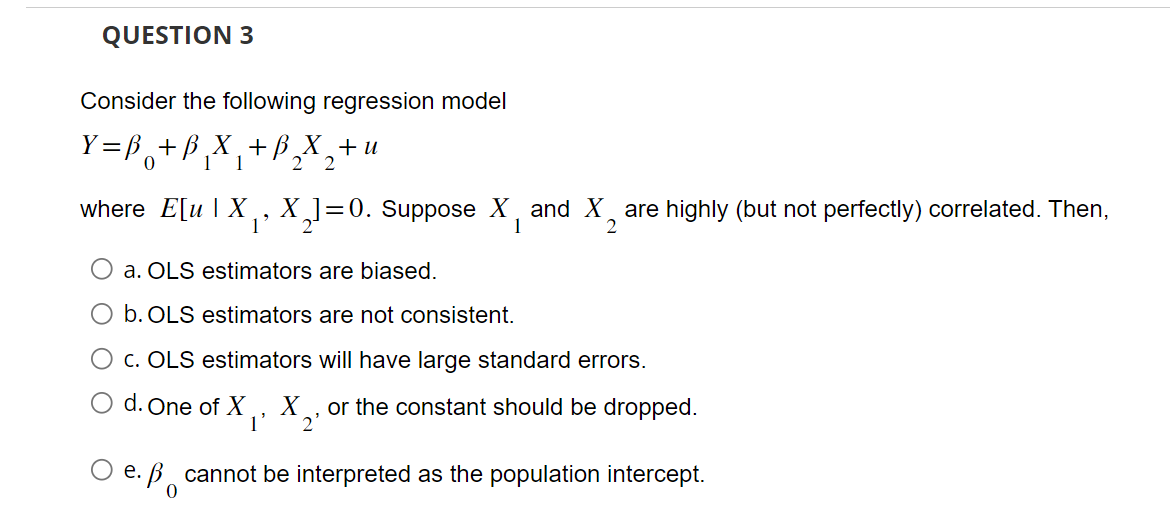 Solved Consider the following regression model | Chegg.com