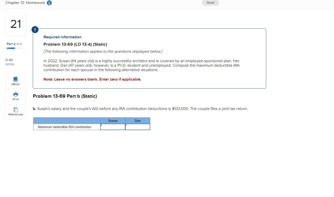 Solved Required information Problem 13-69 (LO 13-4) (Static) | Chegg.com