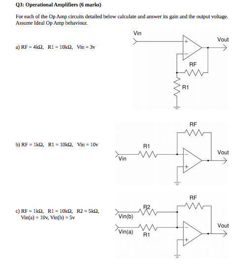 Solved Q3: Operational Amplifiers (6 marks) For each of the | Chegg.com