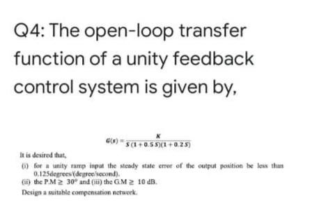 Solved Q4: The open-loop transfer function of a unity | Chegg.com