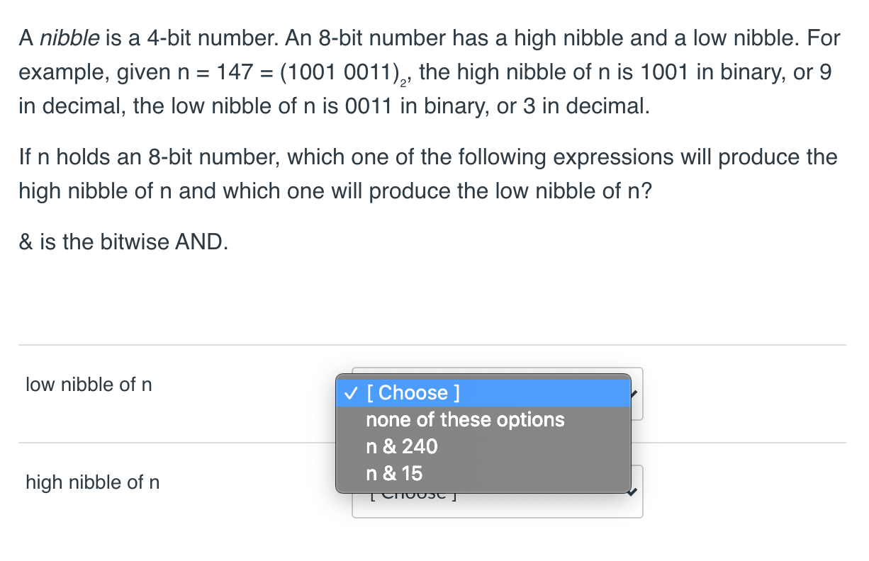 A nibble is a 4-bit number. An 8-bit number has a | Chegg.com