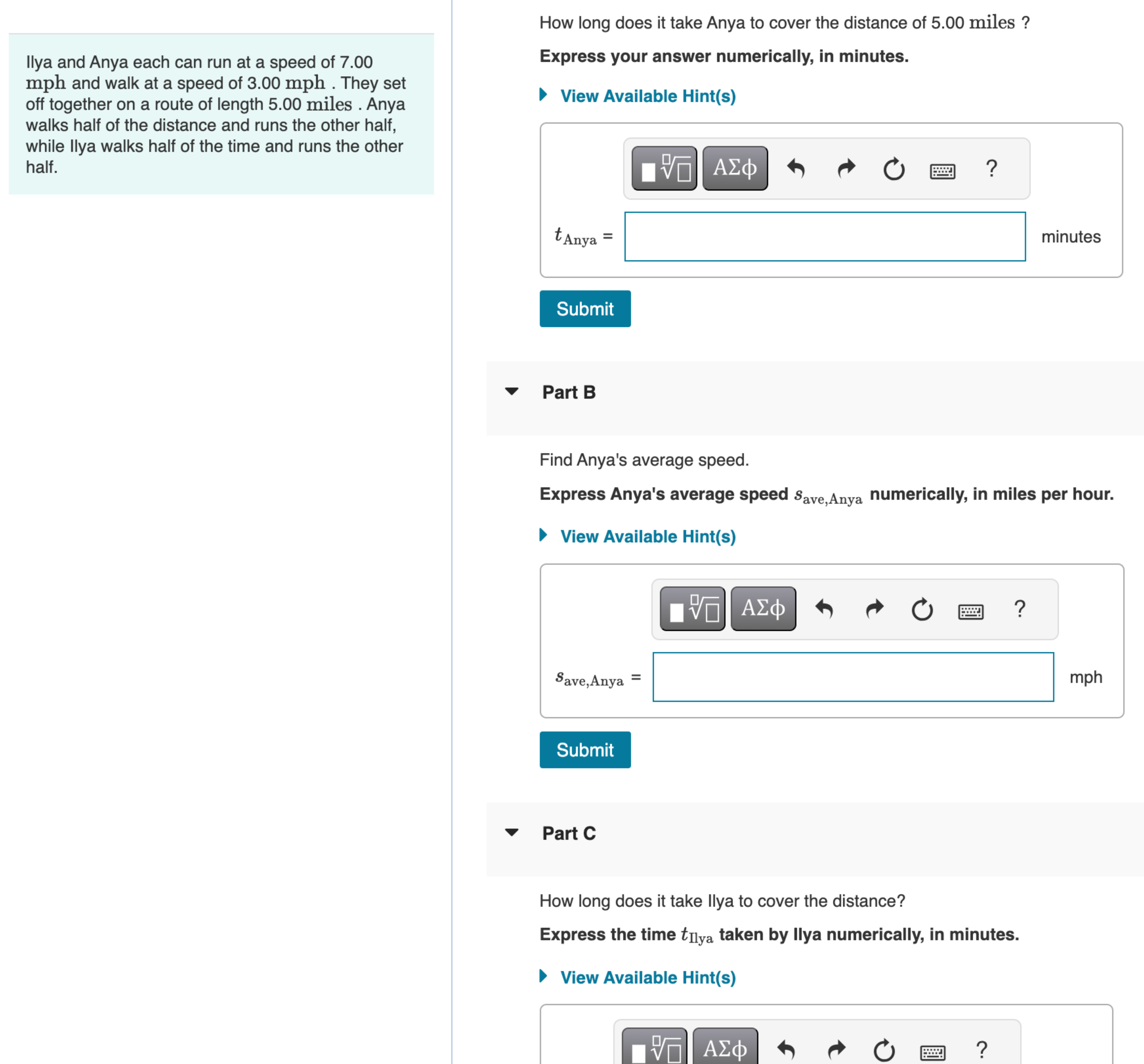 Solved Ilya and Anya each can run at a speed of 7.00mph ﻿and | Chegg.com