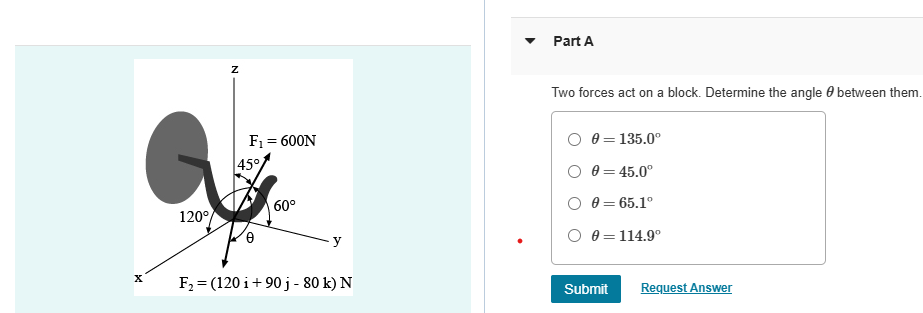 Solved Part ATwo forces act on ﻿a block. Determine the angle | Chegg.com