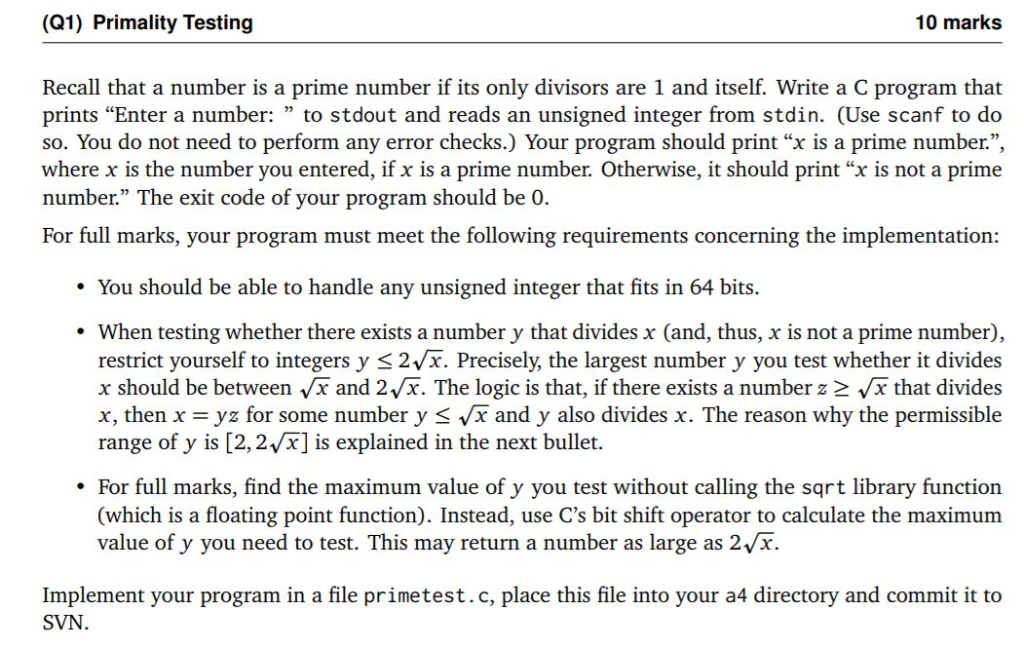 (Q1) Primality Testing 10 marks Recall that a number | Chegg.com
