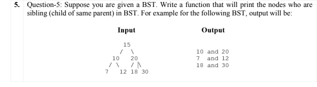 Solved 5. Question-5: Suppose you are given a BST. Write a | Chegg.com