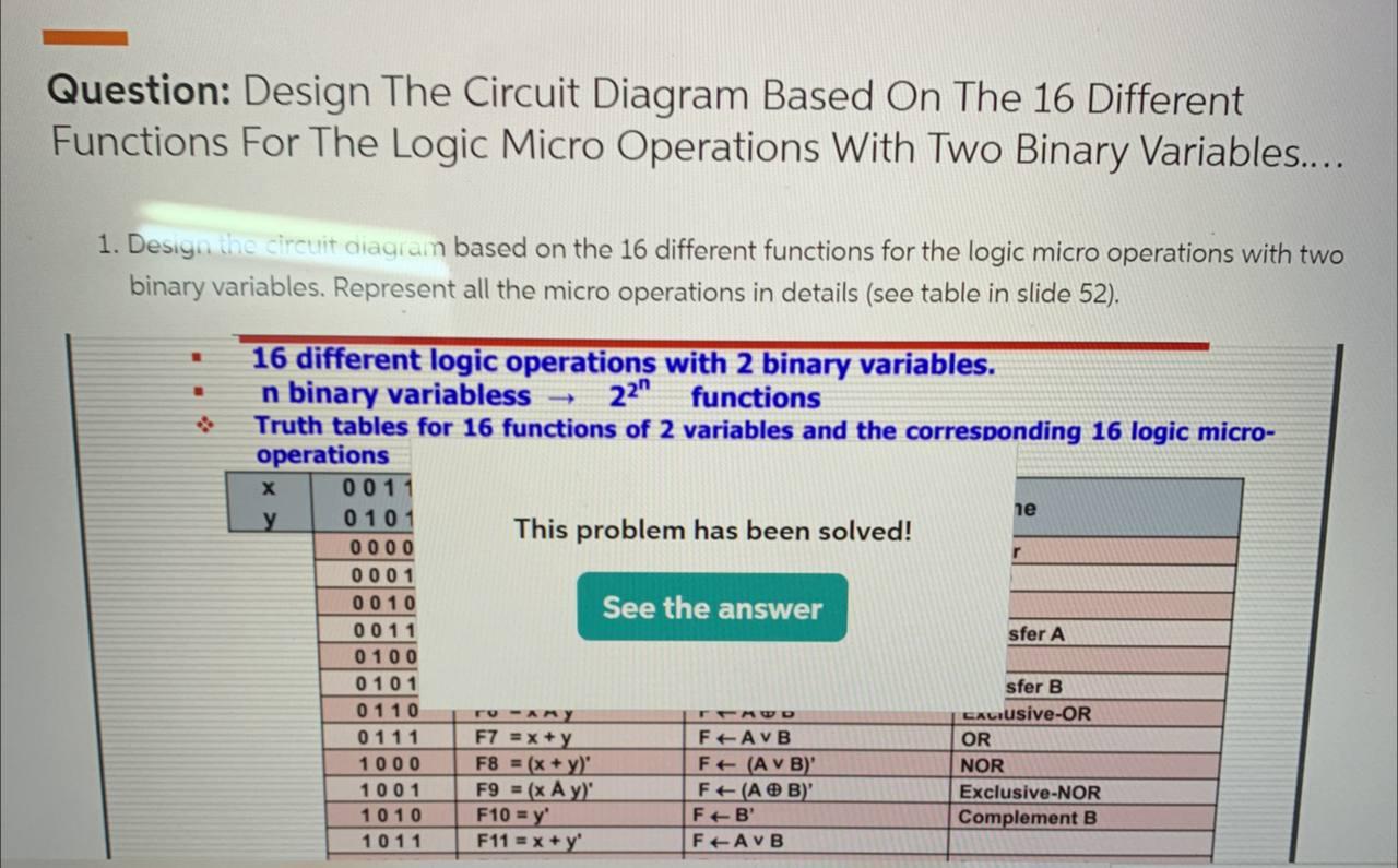 Solved Question: Design The Circuit Diagram Based On The 16 | Chegg.com