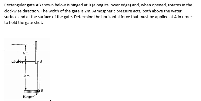 Solved Rectangular gate AB shown below is hinged at B (along | Chegg.com