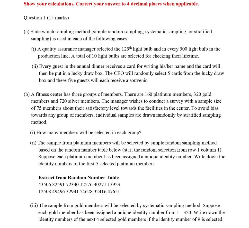 Solved Show your calculations. Correct your answer to 4 | Chegg.com