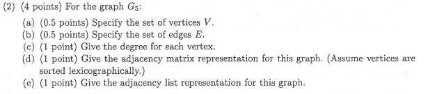 Solved (2) (4 points) For the graph G5: (a) (0.5 points) | Chegg.com