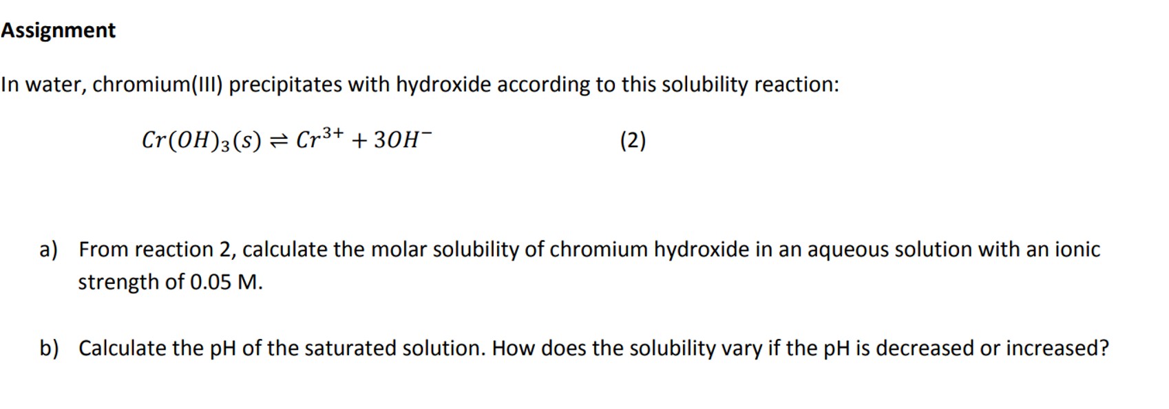 Solved can i aske how we find the Ksp of cr and OH | Chegg.com