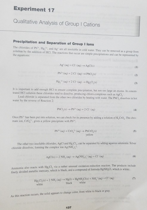 Solved t Experiment 17 Qualitative Analysis of Group I | Chegg.com